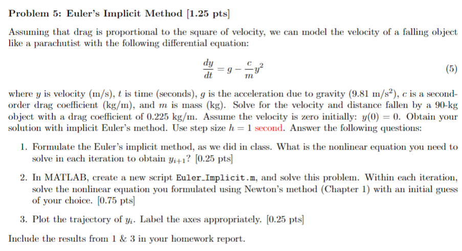 Solved Problem 5: Euler's Implicit Method [1.25 pts] | Chegg.com