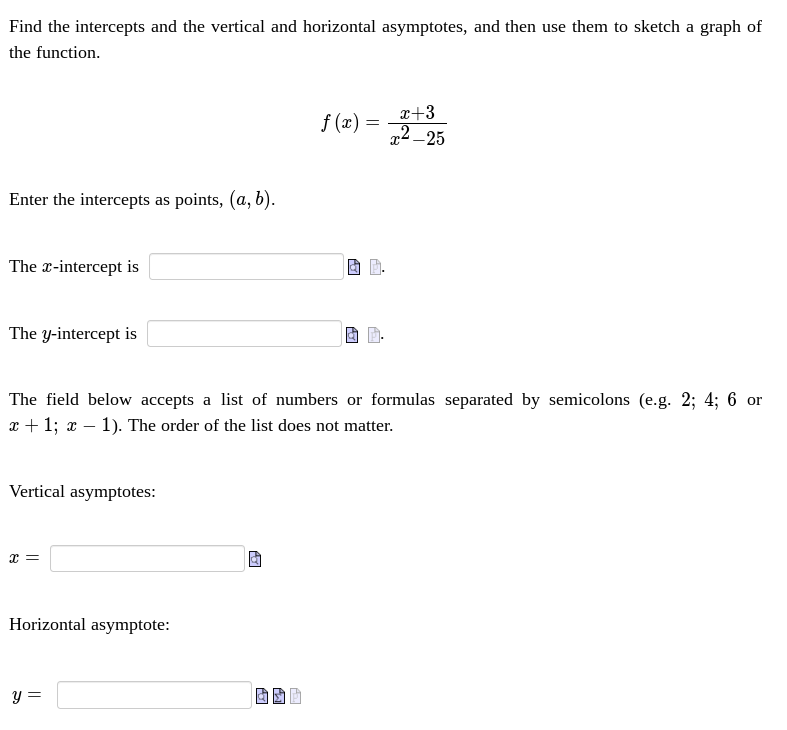 Solved Find the intercepts and the vertical and horizontal | Chegg.com