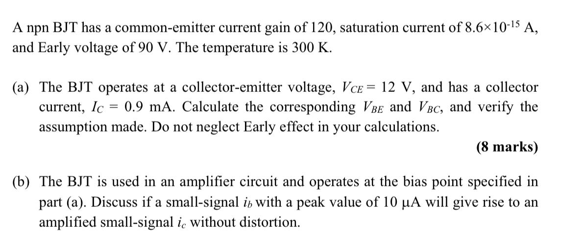 Solved A npn BJT has a common-emitter current gain of 120 , | Chegg.com