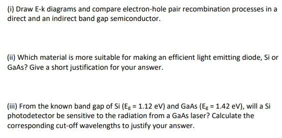 Solved (i) Draw E-k diagrams and compare electron-hole pair | Chegg.com