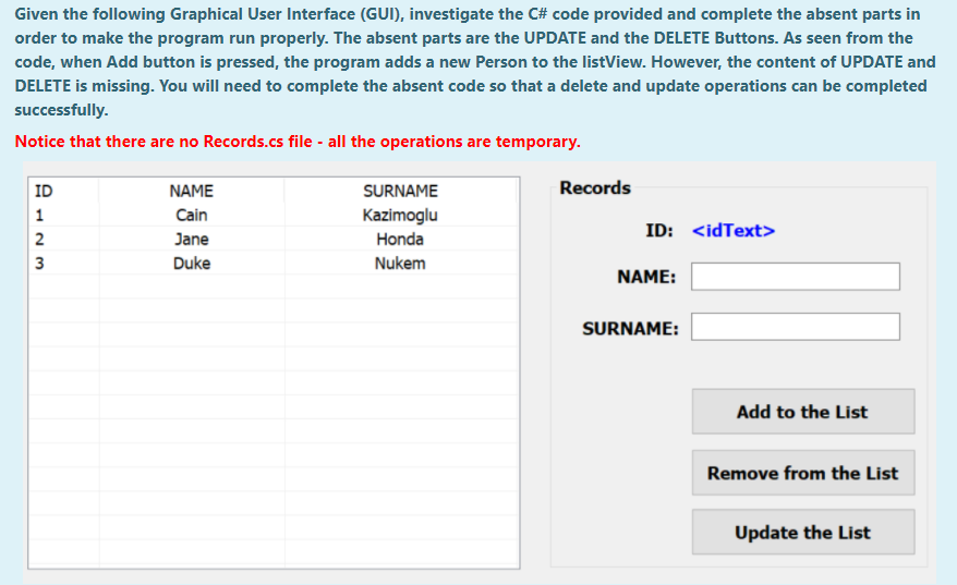 Given the following Graphical User Interface (GUI), | Chegg.com
