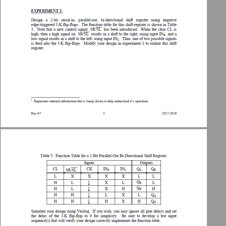 Solved EXPERIMENT 2: Design a 2-bit serial-in, parallel-out, | Chegg.com