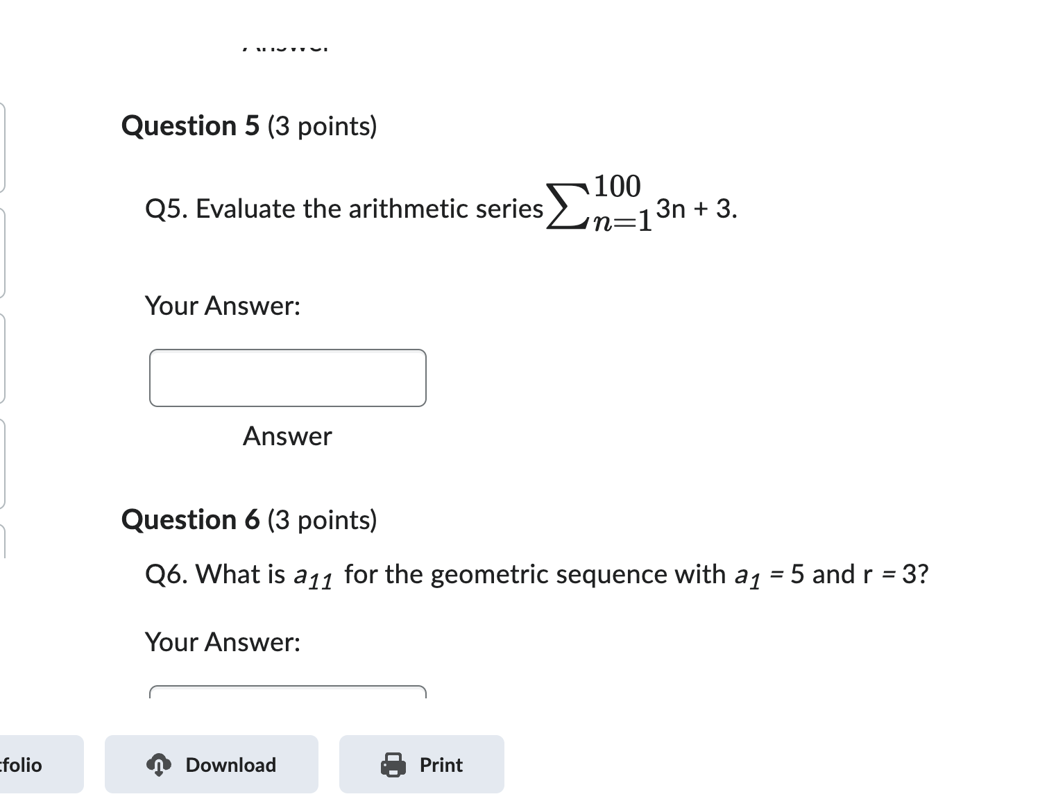 Solved Q5. Evaluate the arithmetic series ∑n=11003n+3. Your | Chegg.com