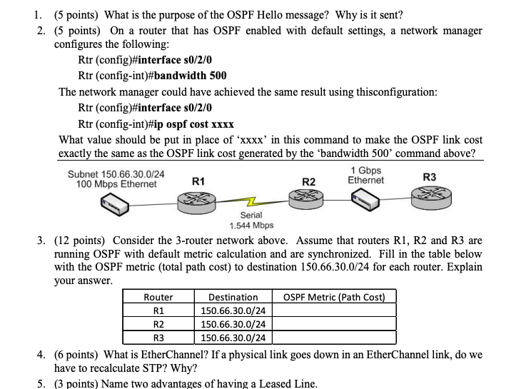 Solved 1. (5 points) What is the purpose of the OSPF Hello | Chegg.com