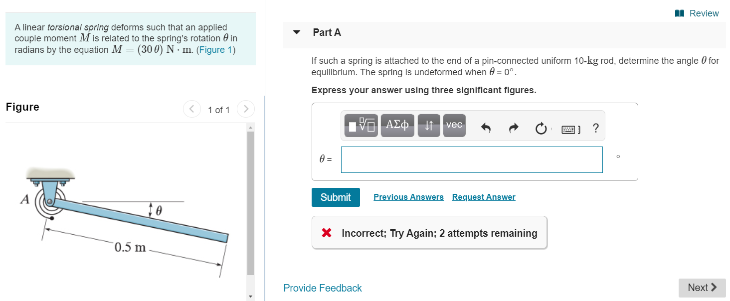 Solved Review A linear torsional spring deforms such that an | Chegg.com