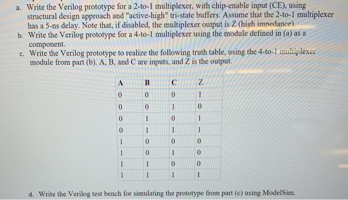a. Write the Verilog prototype for a 2-to-1 | Chegg.com