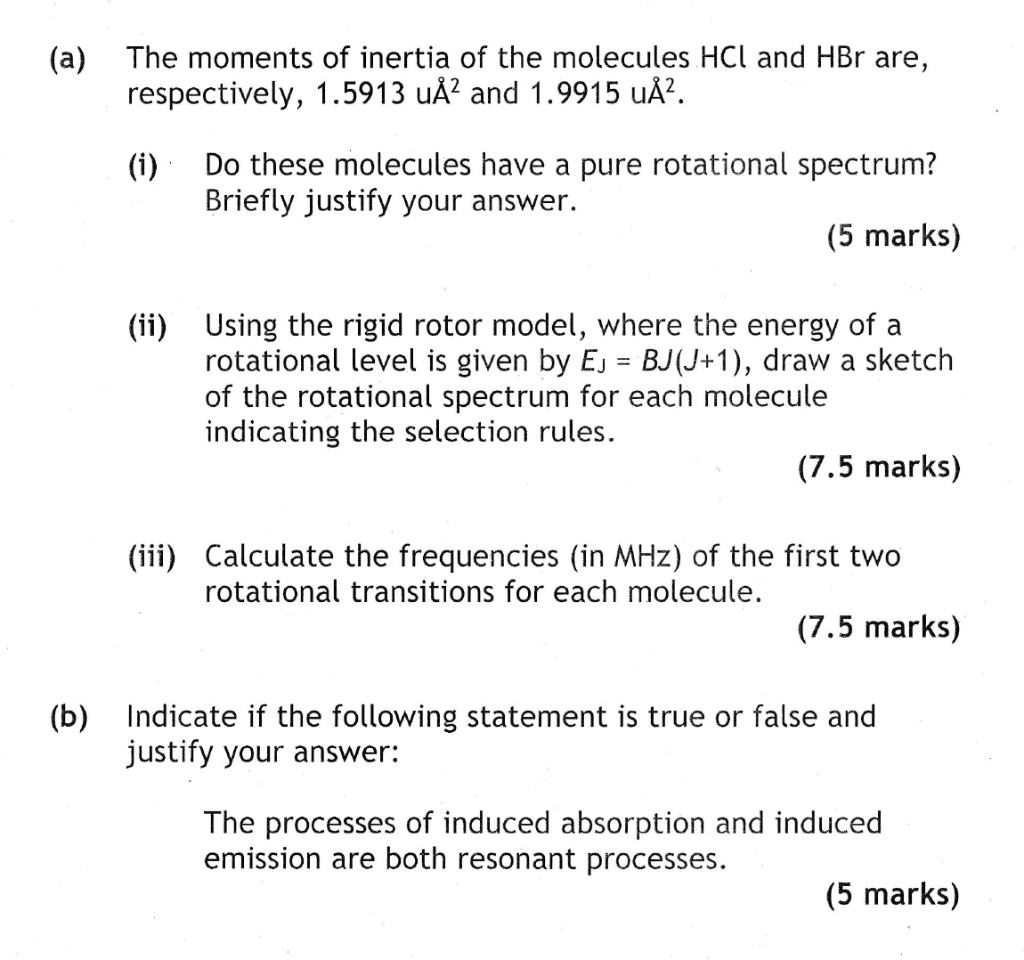 The moments of inertia of the molecules HCl and HBr | Chegg.com