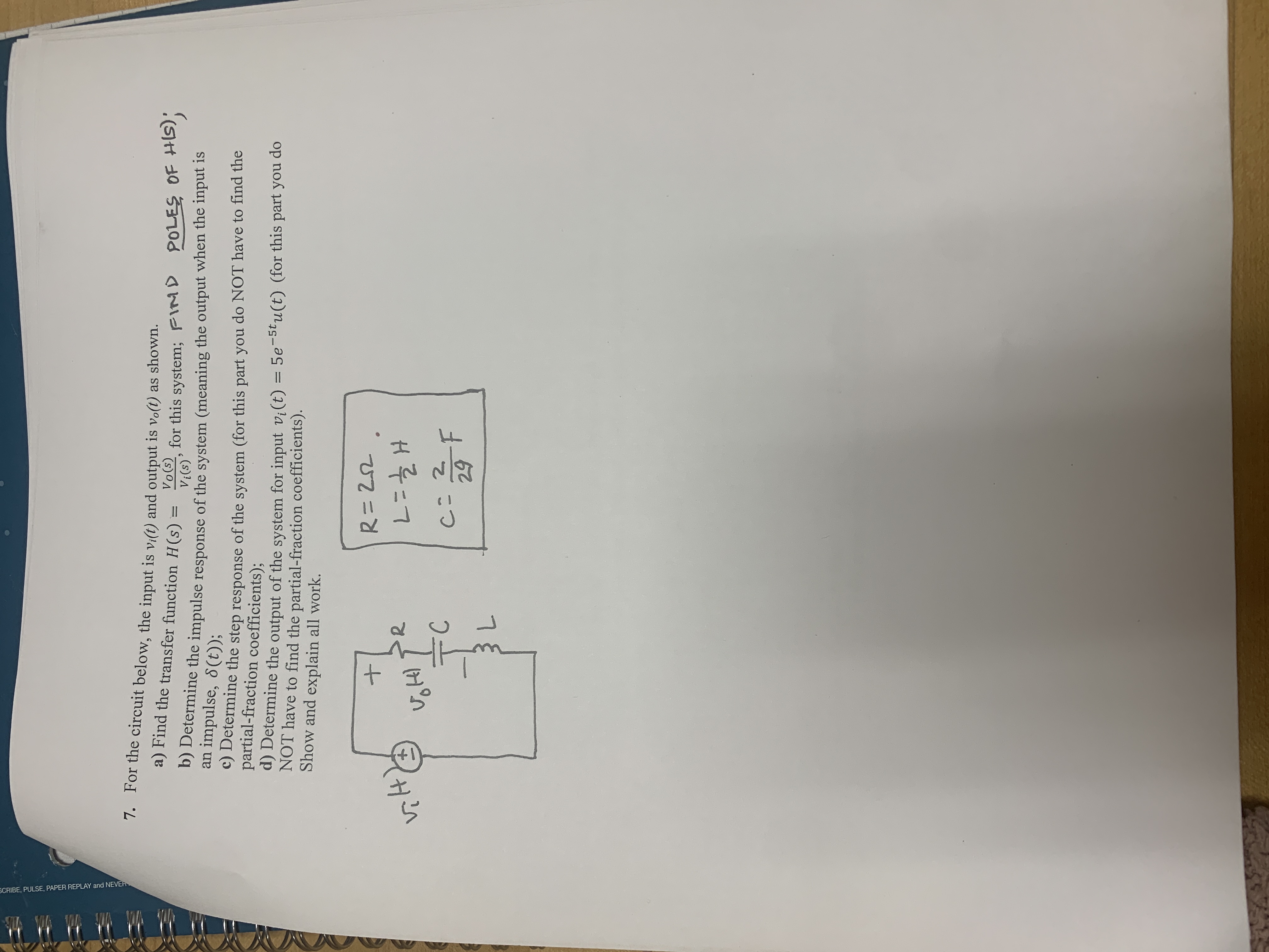 Solved For the circuit below, the input is vi(t) ﻿and output | Chegg.com