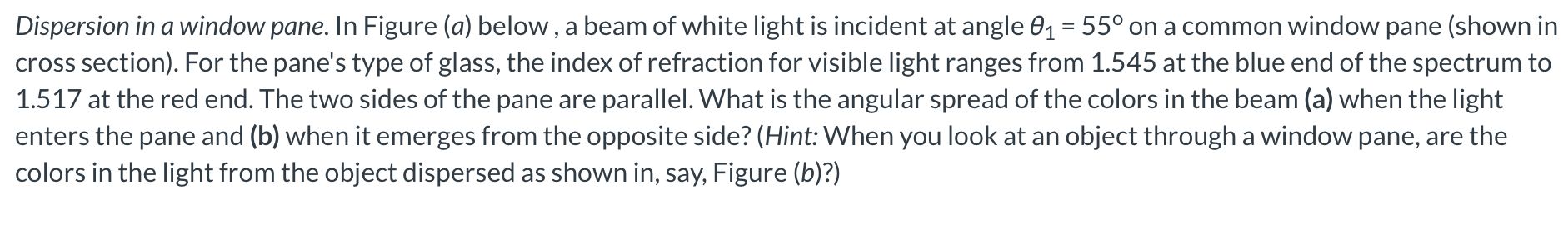 Dispersion in a window pane. In Figure (a) ﻿below, a | Chegg.com