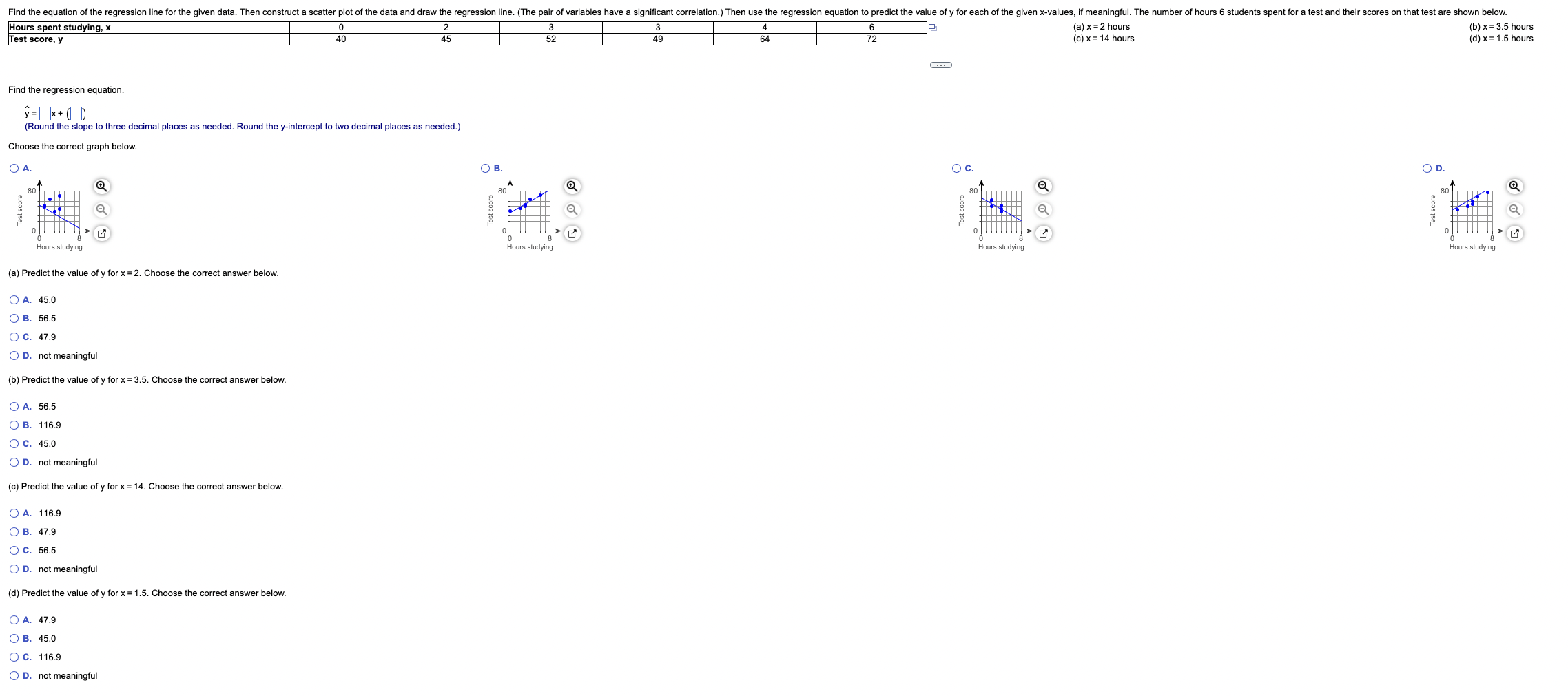 Solved A Predict The Value Of Y For X2 Choose The 