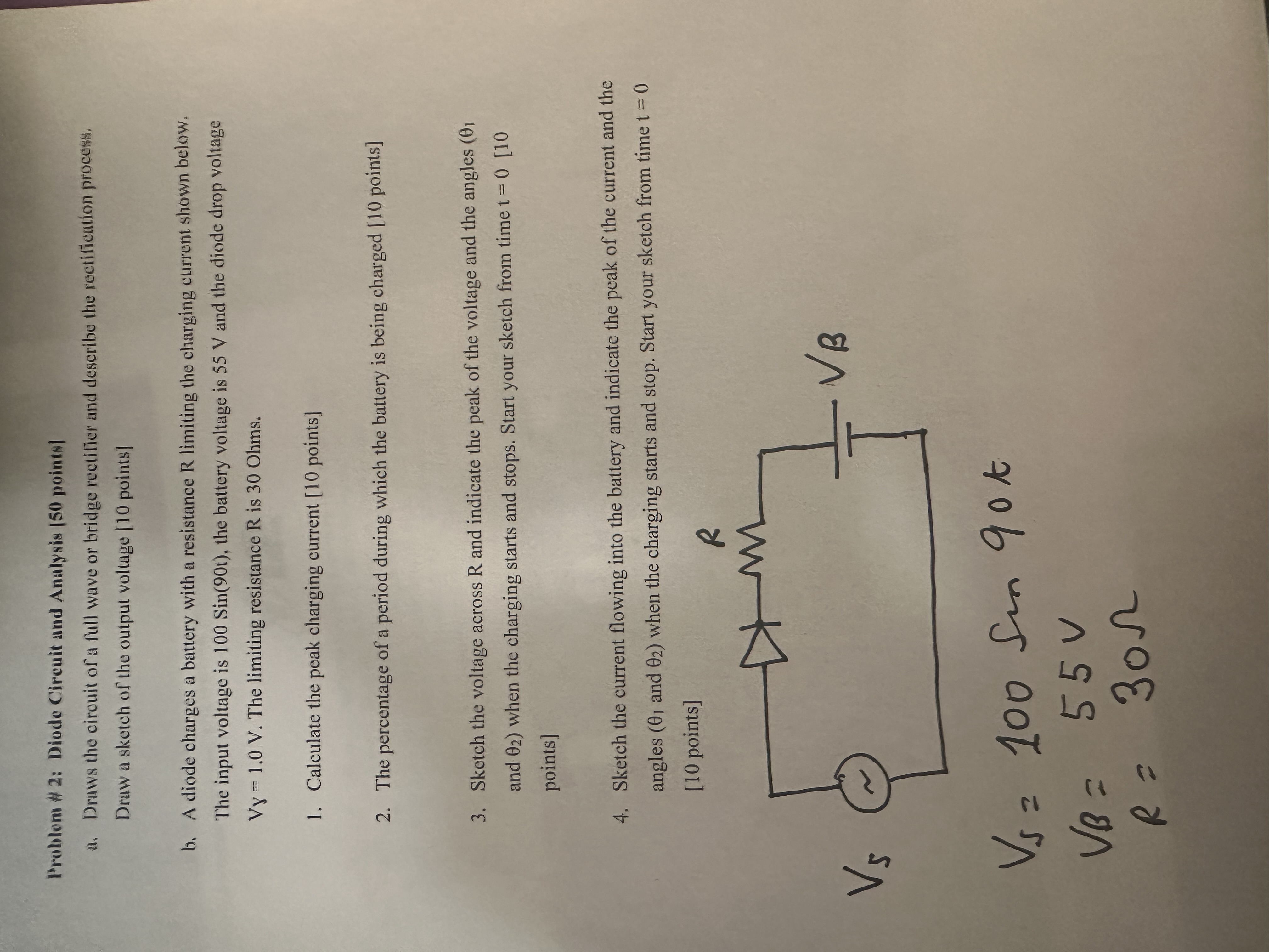 Solved Problem H 2: Diode Circuit and Analysis points|a. | Chegg.com