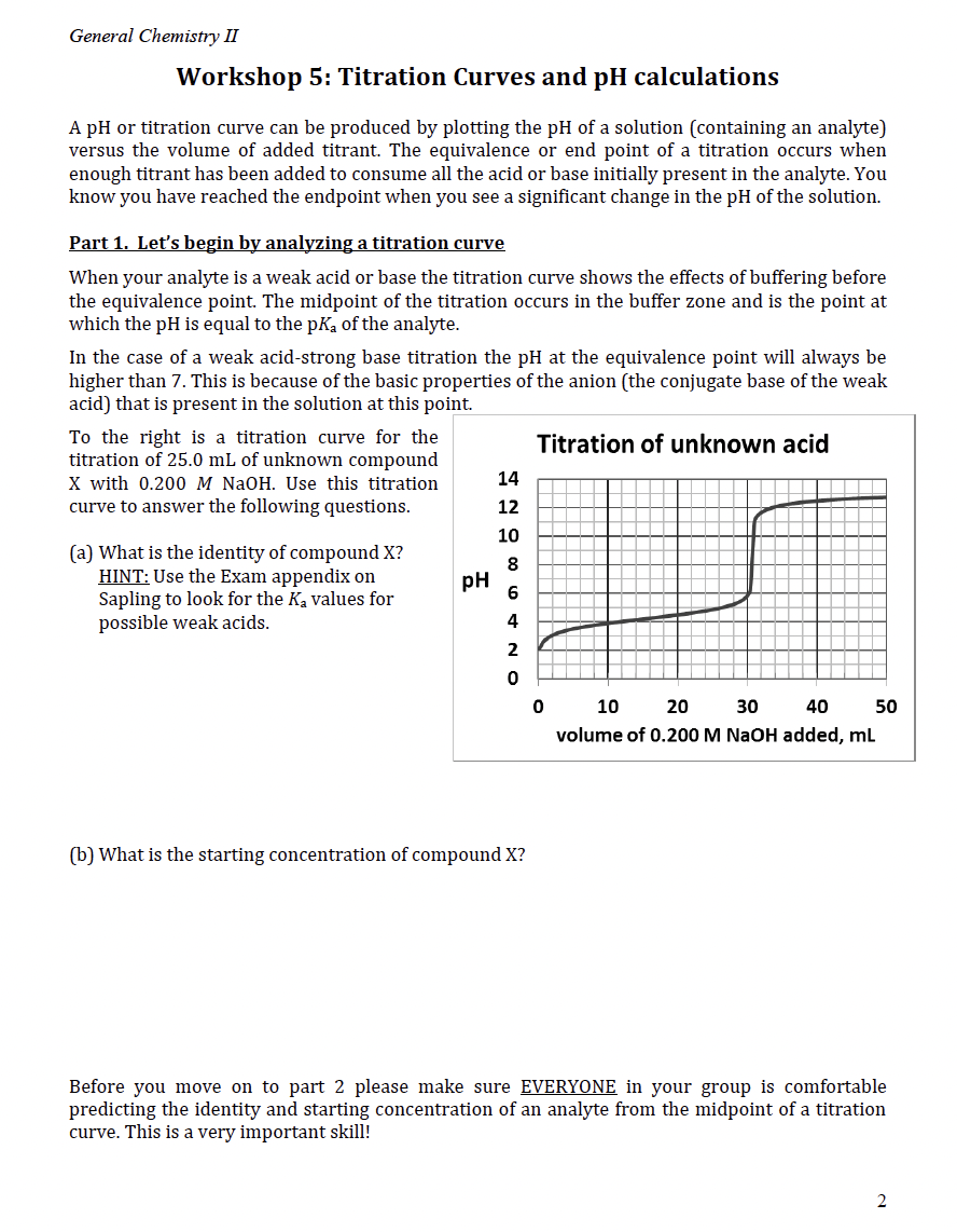 Solved General Chemistry II Workshop 5: Titration Curves and | Chegg.com