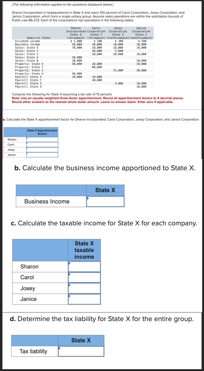 Solved b. ﻿Calculate the business income apportioned to | Chegg.com