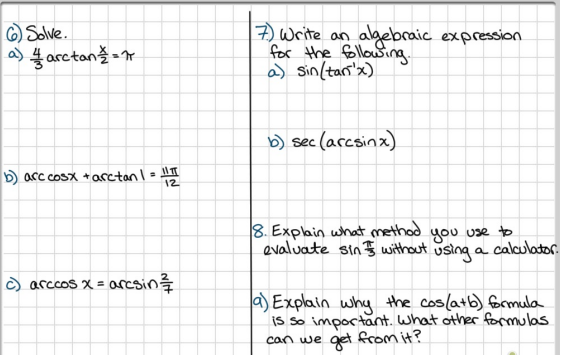 Solved 6) Solve. a) 4 arctan=1 7) Write an algebraic | Chegg.com