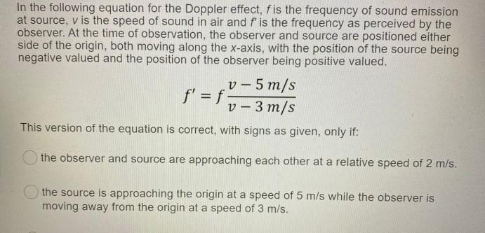 Solved In the following equation for the Doppler effect, fis | Chegg.com