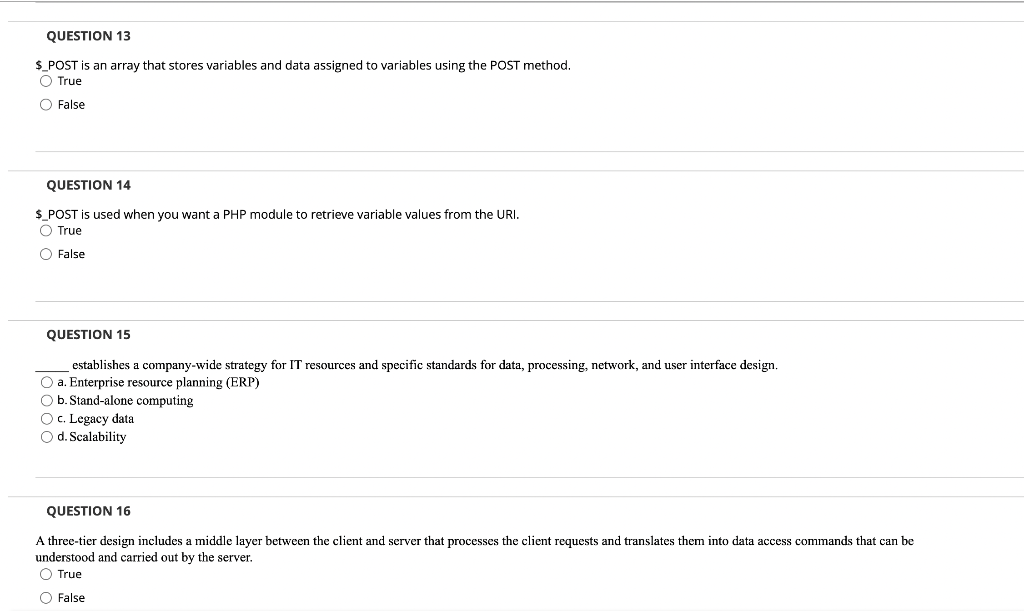 Solved \$_POST is an array that stores variables and data | Chegg.com