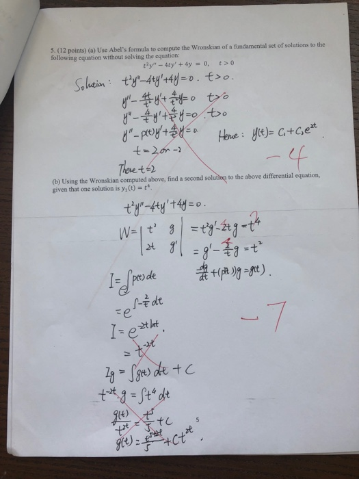 Solved 5. (12 points) (a) Use Abel's formula to compute the | Chegg.com