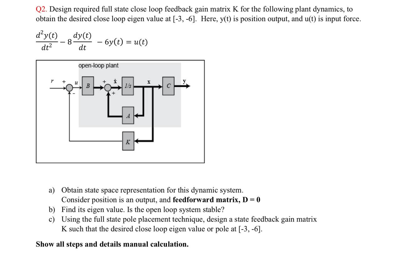 Solved Q2. ﻿Design required full state close loop feedback | Chegg.com