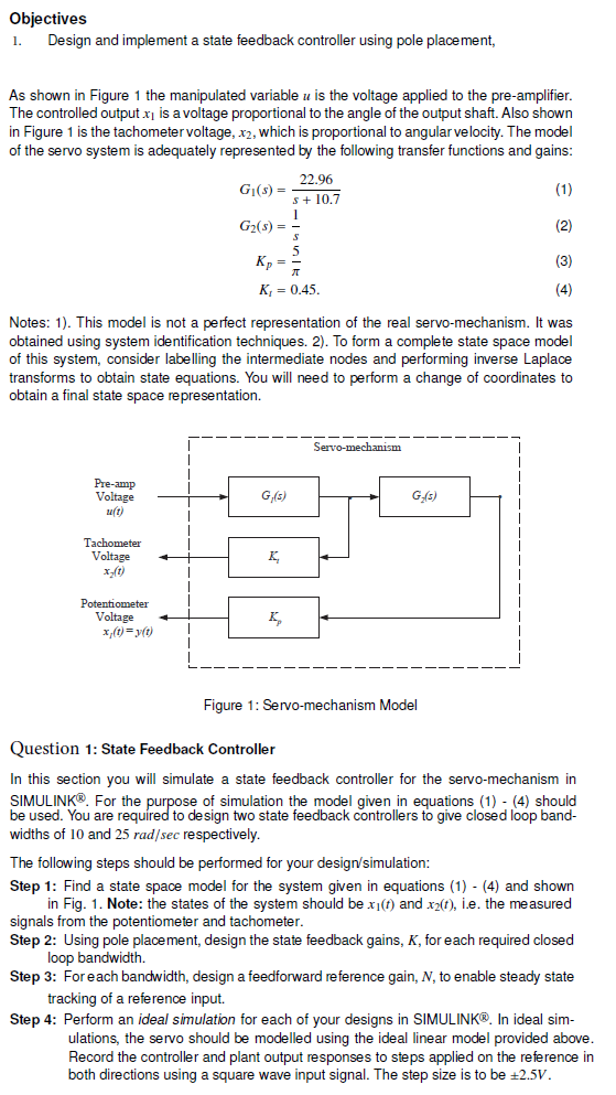 Objectives 1. Design and implement a state feedback | Chegg.com