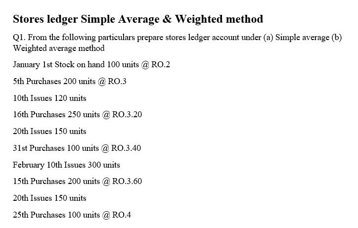 Solved Stores ledger Simple Average \& Weighted method Q1. | Chegg.com