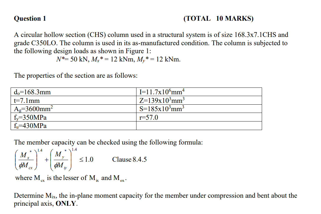 Solved Figure 1A circular hollow section (CHS) column used | Chegg.com