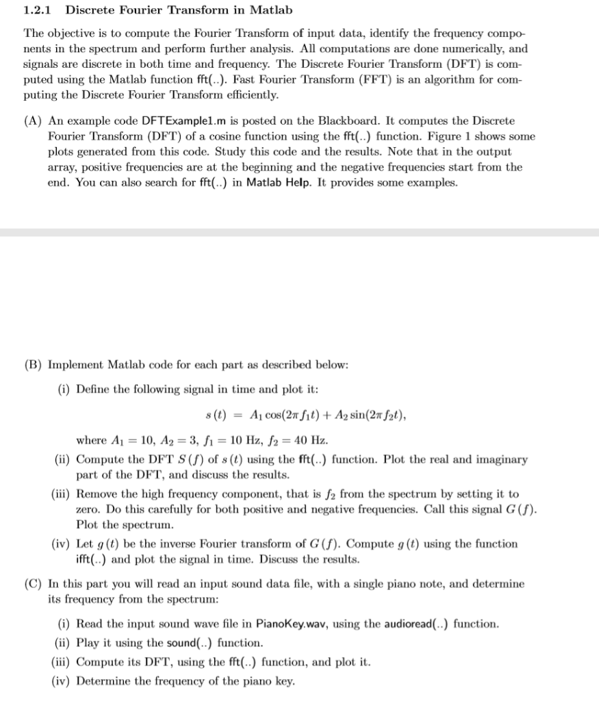 1.2.1 Discrete Fourier Transform in Matlab The | Chegg.com