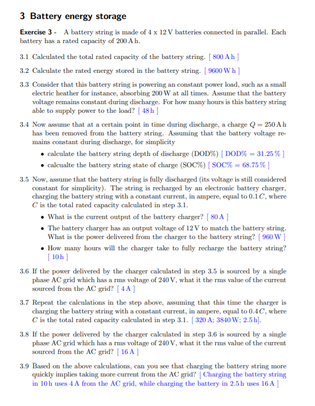 Solved 3 Battery energy storage Exercise 3 - A battery | Chegg.com