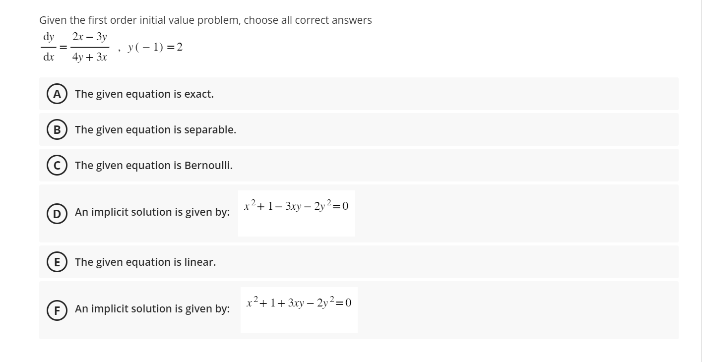 Solved Given The First Order Initial Value Problem Choose 