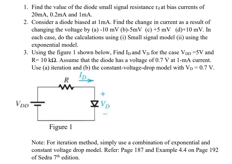 Solved 1. Find the value of the diode small signal | Chegg.com