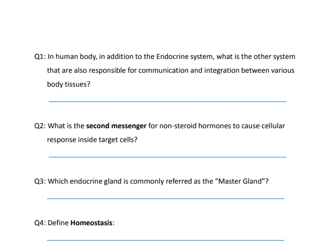 Solved Q1: In human body, in addition to the Endocrine | Chegg.com