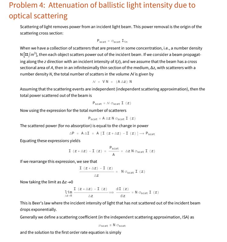 Problem 4: Attenuation of ballistic light intensity | Chegg.com