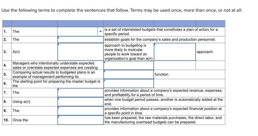 Solved Use the following terms to complete the sentences | Chegg.com