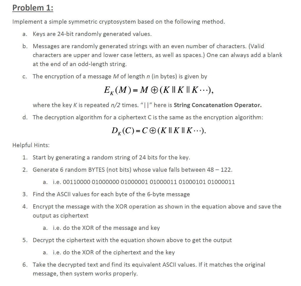 Solved Problem 1 Implement A Simple Symmetric Cryptosystem 9396