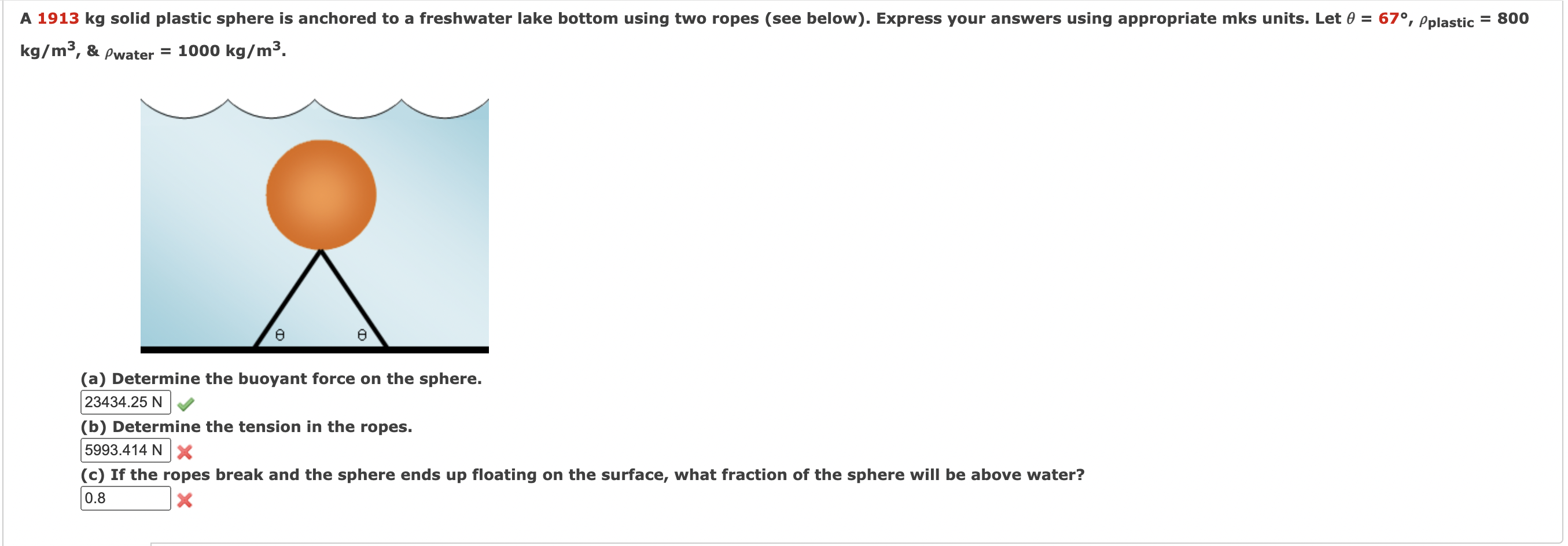 Solved kg/m3,&ρwater =1000 kg/m3. (a) Determine the buoyant | Chegg.com