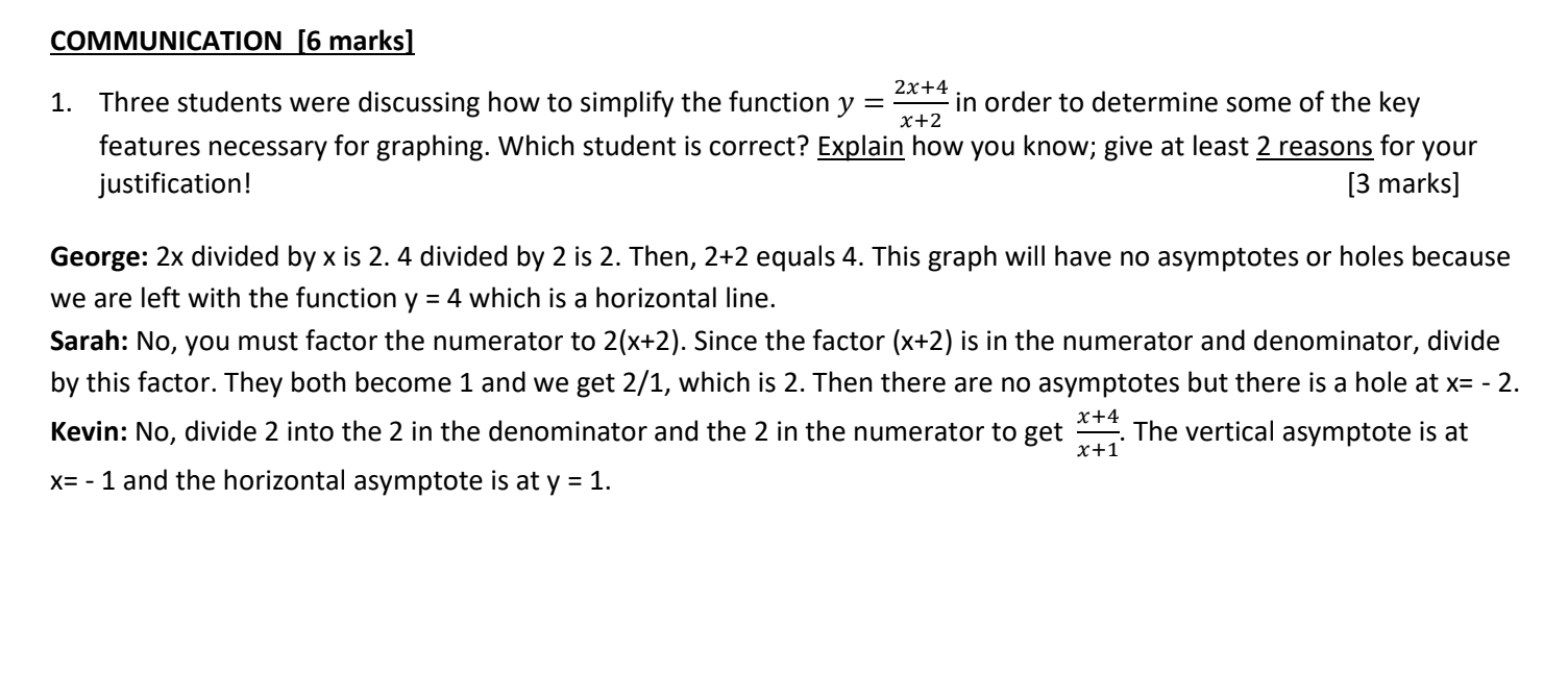 Solved COMMUNICATION [6 marks] 2x+4 1. Three students were | Chegg.com