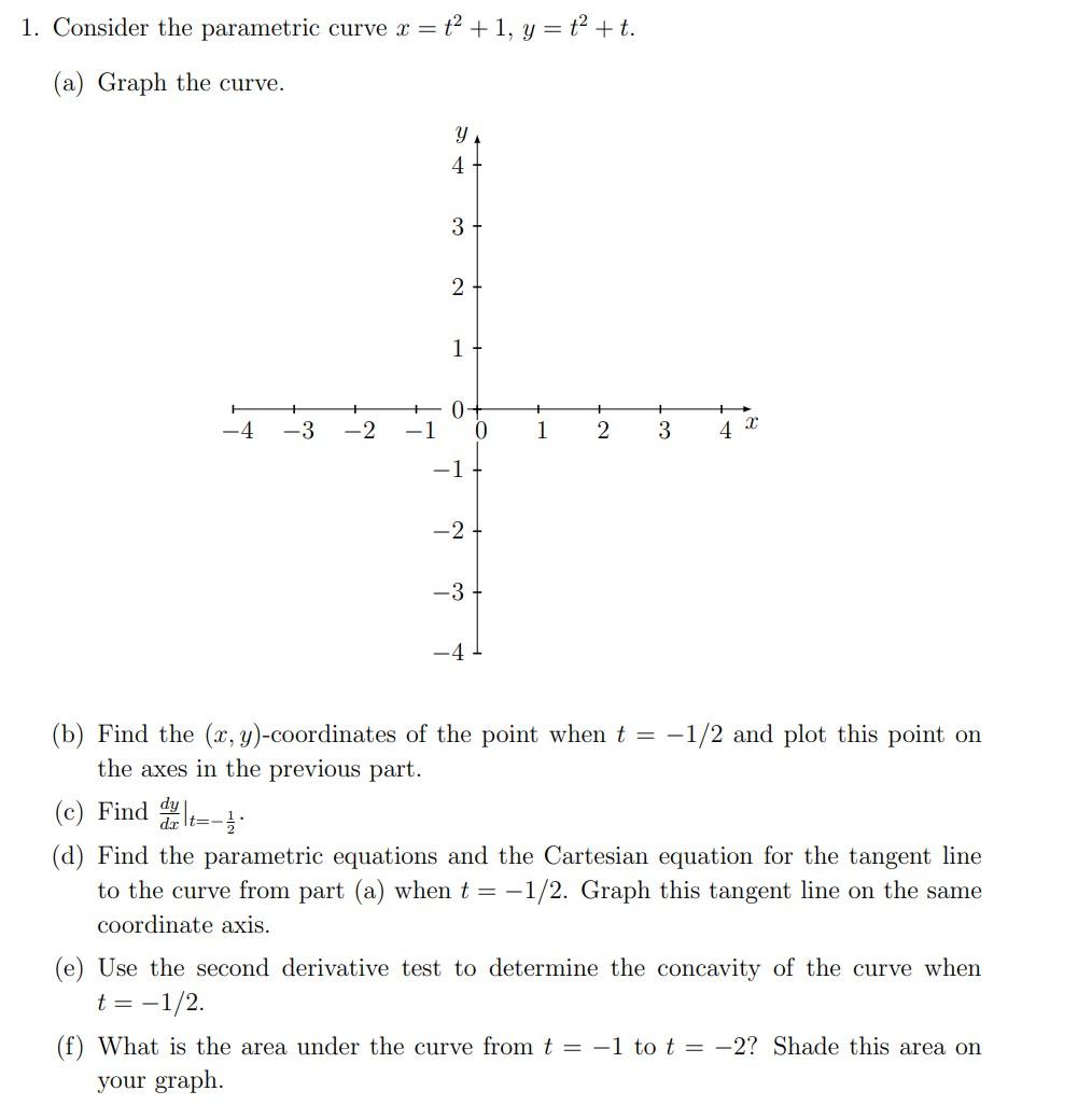 Solved 1. Consider the parametric curve x=t2+1,y=t2+t. (a) | Chegg.com
