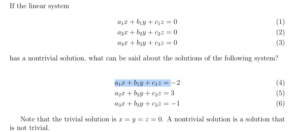 Solved If the linear system has a nontrivial solution, what | Chegg.com