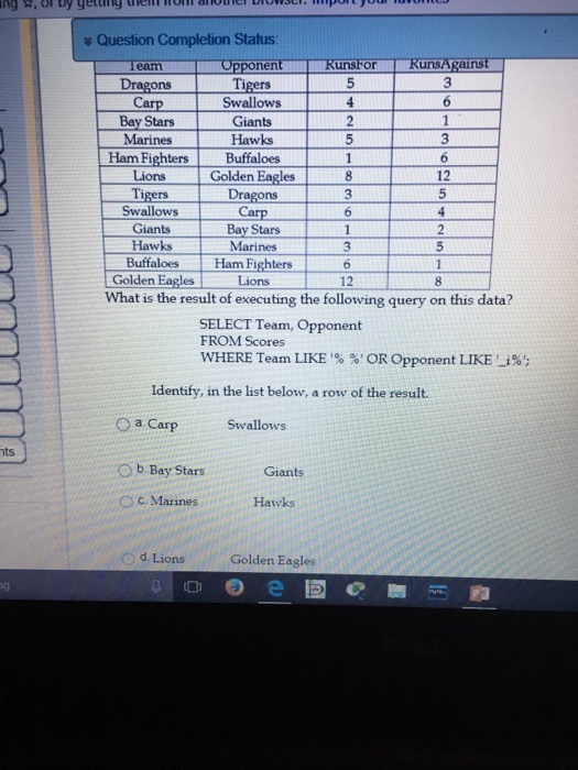Solved Question Completion Status: Team opponent Run For | Chegg.com