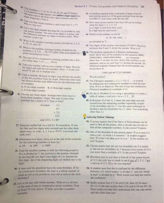 Solved 188 Chapter 5 Number Theory 3. Factor each of the | Chegg.com