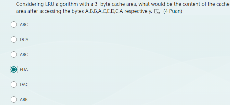 Solved Considering LRU algorithm with a 3 byte cache area, | Chegg.com