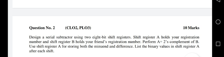 Solved Question No. 2 (CLO2, PLO3) 10 Marks Design a serial | Chegg.com