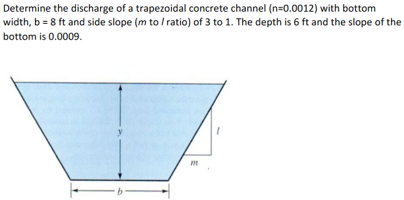 Solved Determine the discharge of a trapezoidal concrete | Chegg.com
