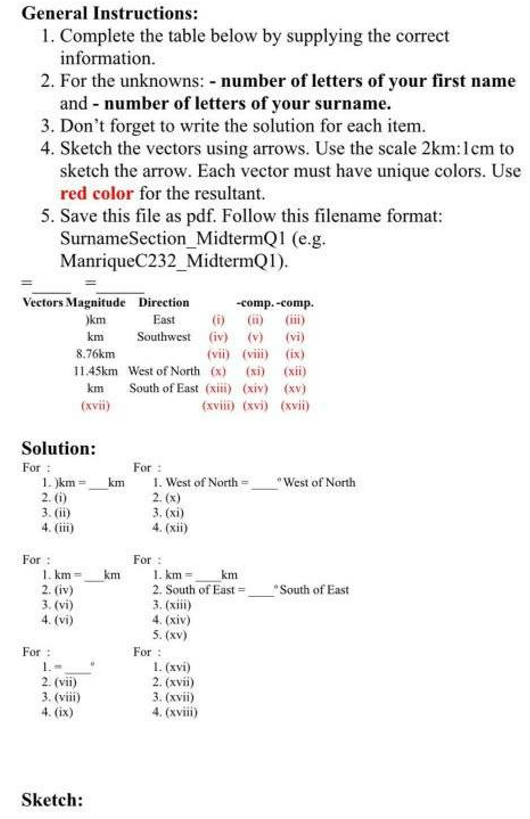 General Instructions: 1. Complete the table below by | Chegg.com