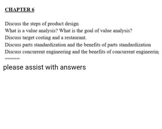Solved CHAPTER 6 Discuss the steps of product design What is | Chegg.com