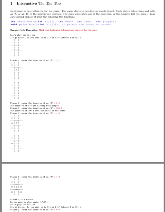 Solved 1 Interactive Tic Tac Toe Implement an interactive | Chegg.com