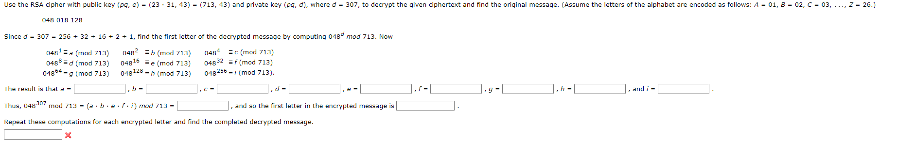 Solved Use the RSA cipher with public key (p9, e) = (23 · | Chegg.com