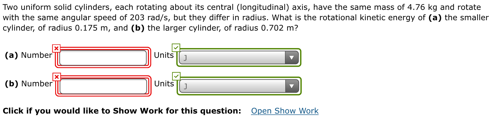 Solved Two uniform solid cylinders, each rotating about its | Chegg.com