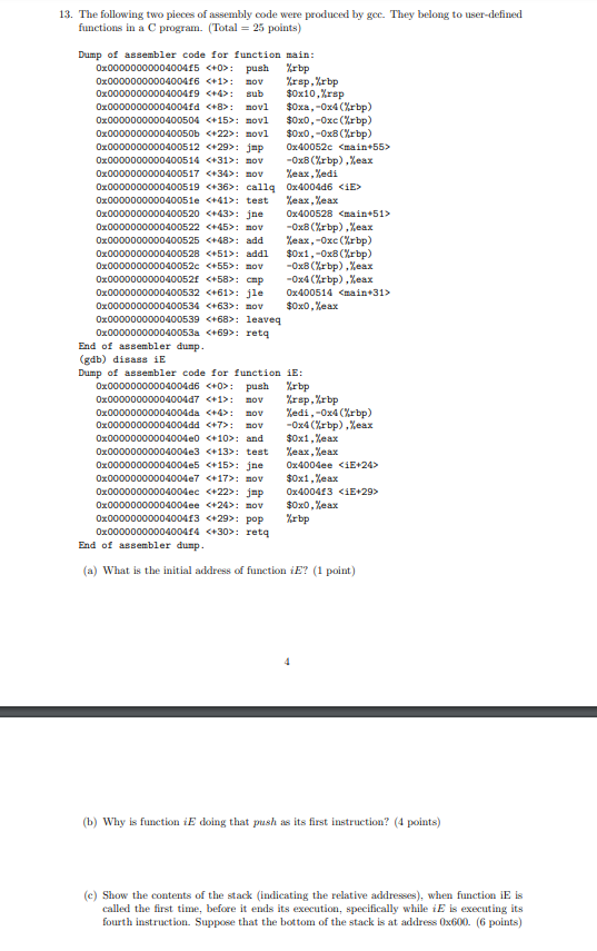 (d) Provide C code equivalent to the assembly code | Chegg.com