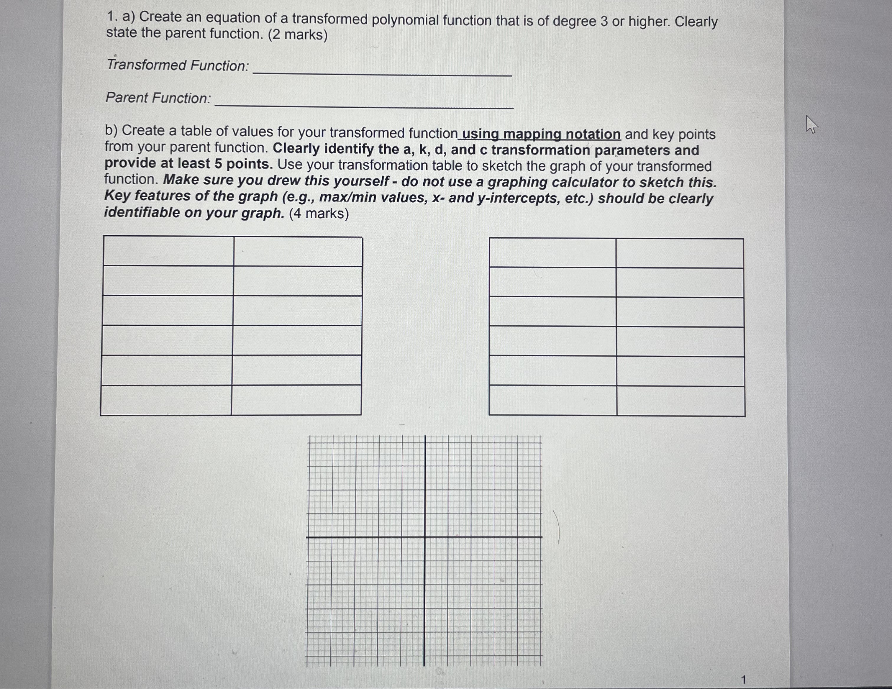 Solved 1. a) Create an equation of a transformed polynomial | Chegg.com