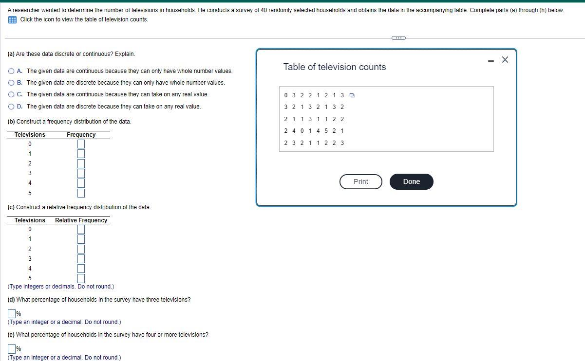 Solved Click the icon to view the table of television | Chegg.com